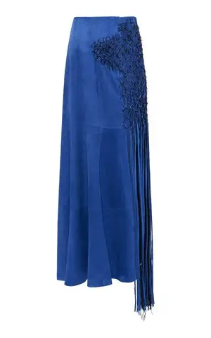 Gabriela Hearst Riverine Fringed Suede Maxi Skirt - Blue
