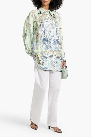 Camilla Crystal-embellished Printed Silk-twill Shirt - Mint
