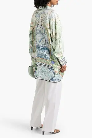 Camilla Crystal-embellished Printed Silk-twill Shirt - Mint