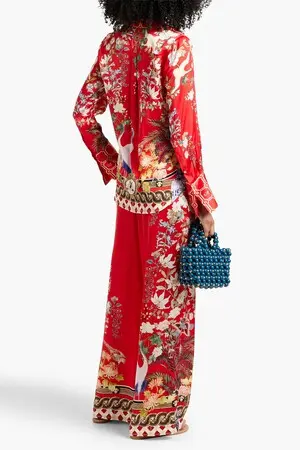 Camilla Crystal-embellished Printed Silk-satin Wide-leg Pants