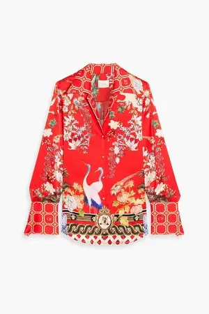 Camilla Crystal-Embellished Printed Silk-Satin Shirt - Red
