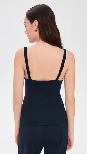 Donni. Pointelle Square Neck Tank Top - Navy
