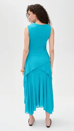 GANNI Marl Mesh Draped Knot Dress - River Blue