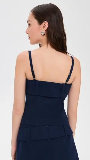 Sandy Liang Square Neck Zip-up Top - Navy