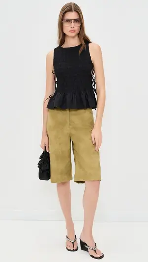 GANNI Poplin Smock Tie Top - Black