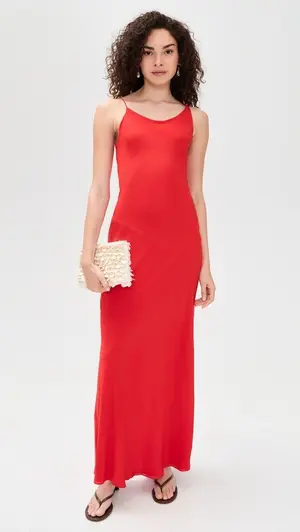 Staud Toluca Silk Maxi Dress - Red Rose
