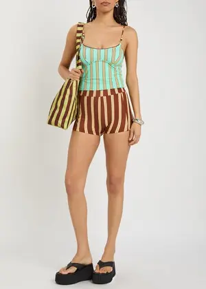 DAMSON MADDER Striped Swim Shorts With Embroidered Detail