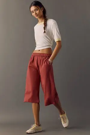 DAILY PRACTICE Cropped Wide-leg Sweatpants - Red
