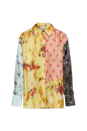 GANNI Floral Print Silk Button Down Shirt - Multicolour
