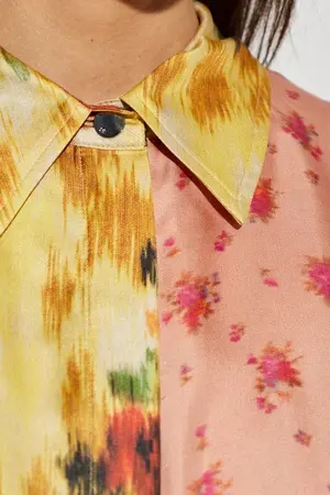 GANNI Floral Print Silk Button Down Shirt