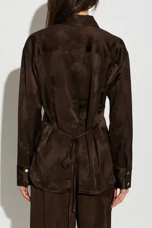 GANNI Tied-waist Shirt - Brown