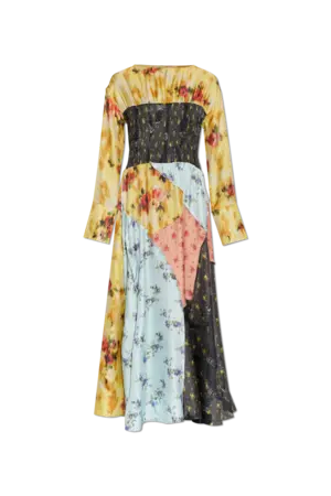 GANNI Long Silk Patchwork Dress