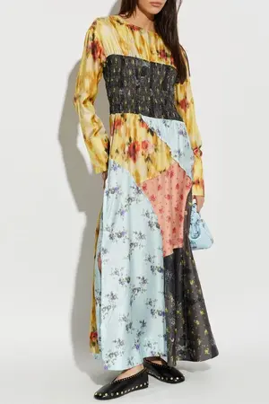GANNI Long Silk Patchwork Dress