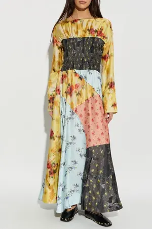 GANNI Long Silk Patchwork Dress