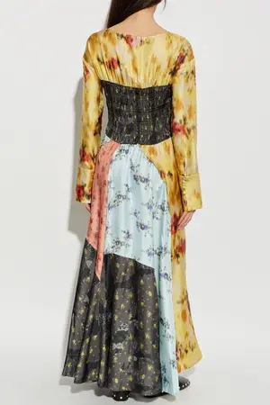 GANNI Long Silk Patchwork Dress