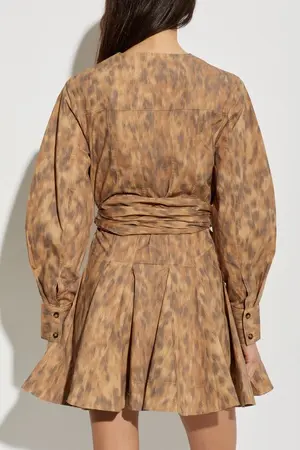 GANNI Belted Waist Dress - Brown