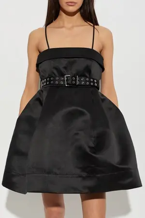 GANNI Mini Dress With Metallic Belt - Black