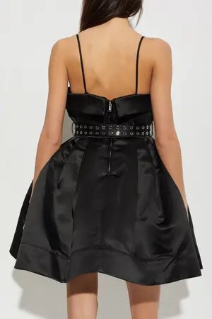 GANNI Mini Dress With Metallic Belt - Black