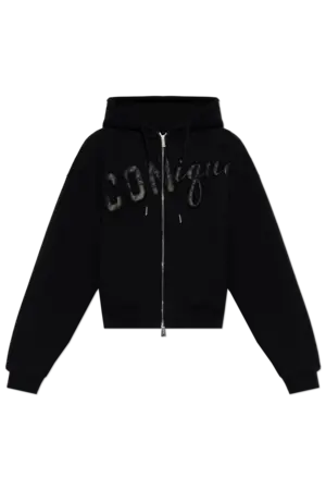Dsquared2 Hooded Zip-up Sweatshirt With Leather-effect Lettering - Black