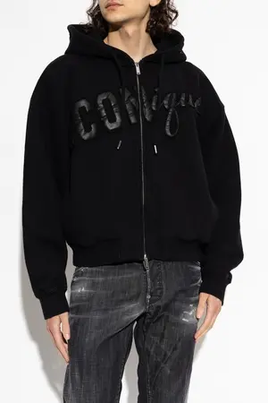 Dsquared2 Hooded Zip-up Sweatshirt With Leather-effect Lettering
