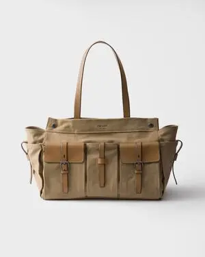Prada Route Canvas And Leather Tote Bag