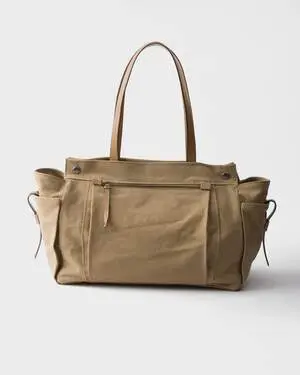 Prada Route Canvas And Leather Tote Bag