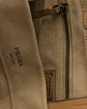 Prada Route Canvas And Leather Tote Bag