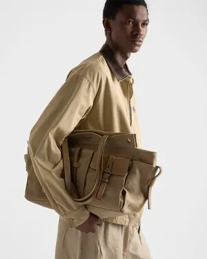 Prada Route Canvas And Leather Tote Bag