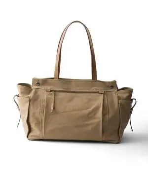 Prada Route Canvas And Leather Tote Bag