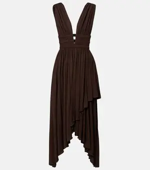 Alaïa Déesse Asymmetric Jersey Midi Dress - Brown