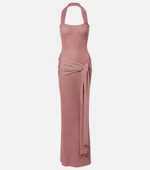 AYA MUSE Knitted Lamé Maxi Dress Pink