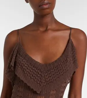AYA MUSE Ruffled Pointelle Maxi Dress - Brown