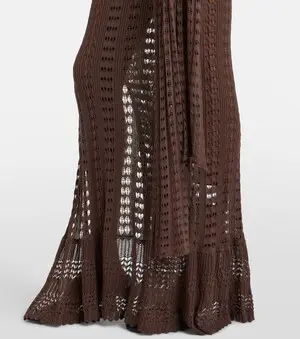 AYA MUSE Ruffled Pointelle Maxi Dress - Brown