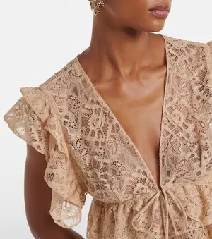 ADRIANA DEGREAS Ruffled Lace Crop Top