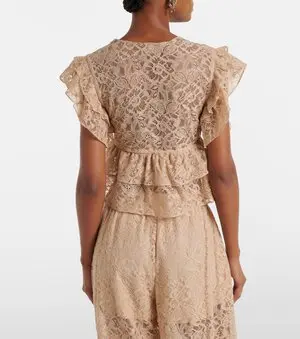 ADRIANA DEGREAS Ruffled Lace Crop Top