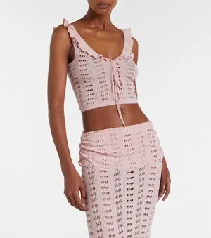 AYA MUSE Ruffled Pointelle Crop Top