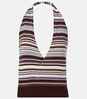 AYA MUSE Knitted Striped Halterneck Top - Brown