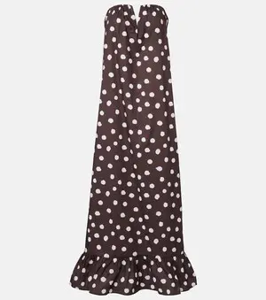ADRIANA DEGREAS Polka-dot Cotton-blend Maxi Dress - Brown