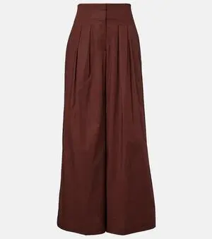 ADRIANA DEGREAS Cotton-blend Wide-leg Pants - Brown