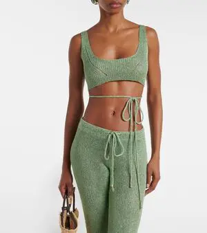 BANANHOT Alma Sequined Knitted Crop Top - Green