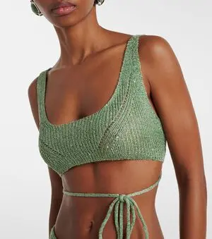 BANANHOT Alma Sequined Knitted Crop Top - Green