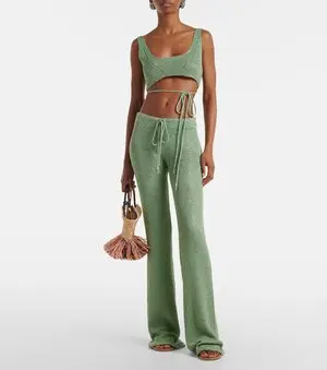 BANANHOT Alma Sequined Knitted Crop Top - Green