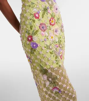 LA FUORI Floral Embellished Mesh Cocktail Dress