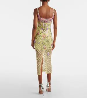 LA FUORI Floral Embellished Mesh Cocktail Dress