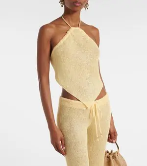 BANANHOT Liz Sequined Halterneck Top - Yellow