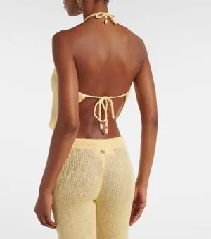BANANHOT Liz Sequined Halterneck Top - Yellow
