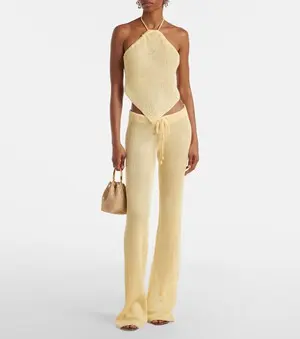BANANHOT Liz Sequined Flared Pants - Yellow