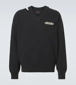 Simone Rocha Cutout Embellished Wool-blend Sweater - Grey