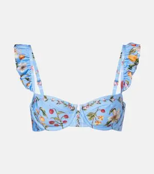 Agua Bendita Kiwi Printed Ruffled Bikini Top - Blue