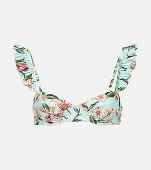 Agua Bendita Kiwi Floral Ruffled Bikini Top - Blue